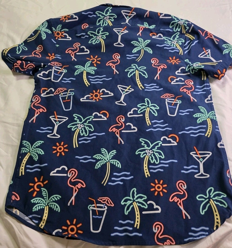 Chubbies Shirt Mens M Navy Neon Lights Short Sleeve Popover Performance ...