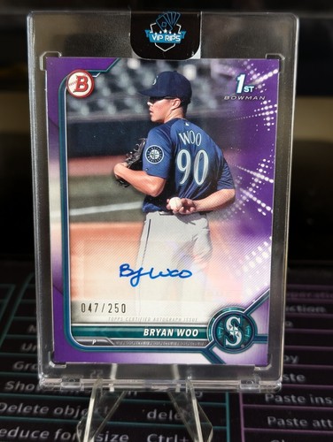 Bryan Woo 47 /250 Autographs Purple Border Seattle 2022 Bowman Prospect ...