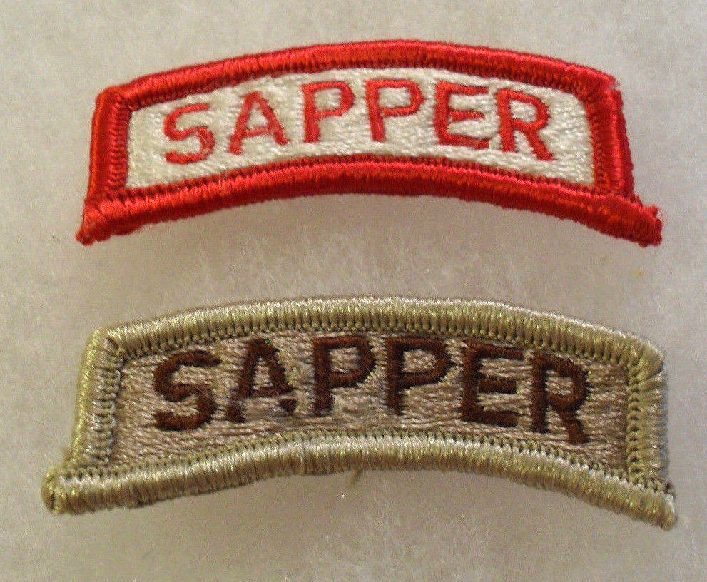 TWO 1990'S ENG "SAPPER" TABS ONE RED & WHITE OTHER OBSOLETE DESERT TAN ...