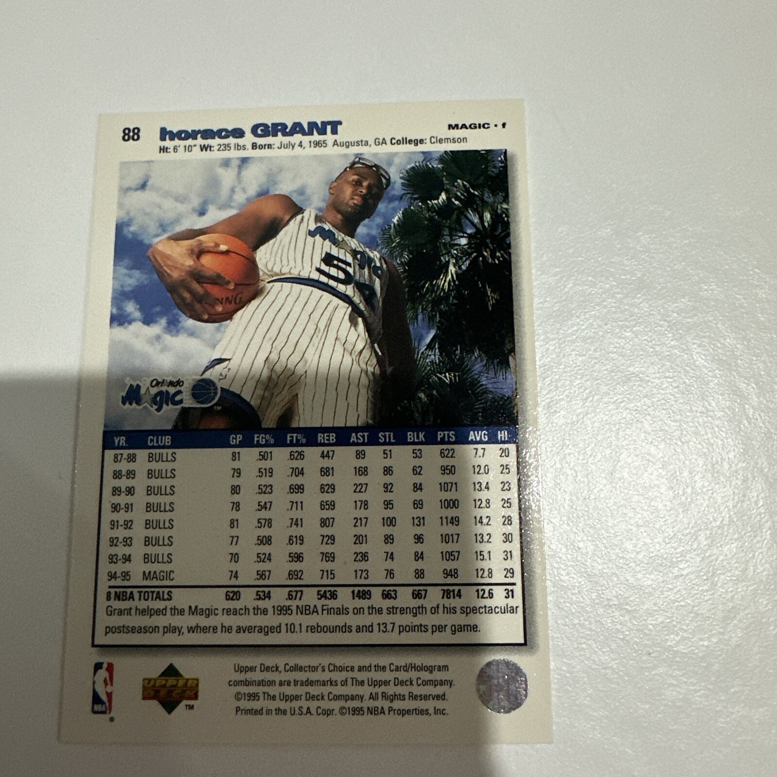 1995-96 NBA Upper Deck Collectors Choice Horace Grant Orlando Magic ...