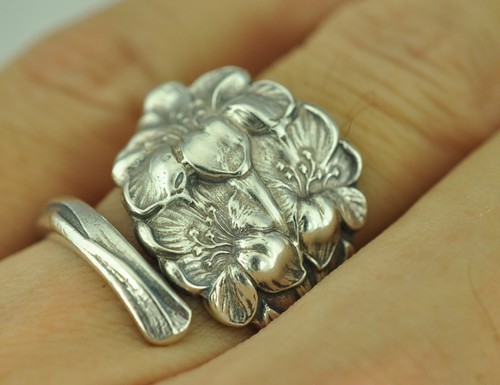 Solid 925 Sterling Silver Flower Floral Adjustable Spoon Ring | eBay