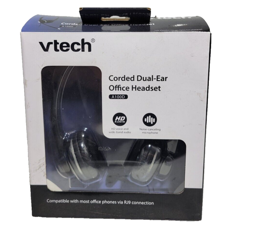 Vtech A100D Corded Dual-Ear Office Headset HD Voice & Audio Noise ...