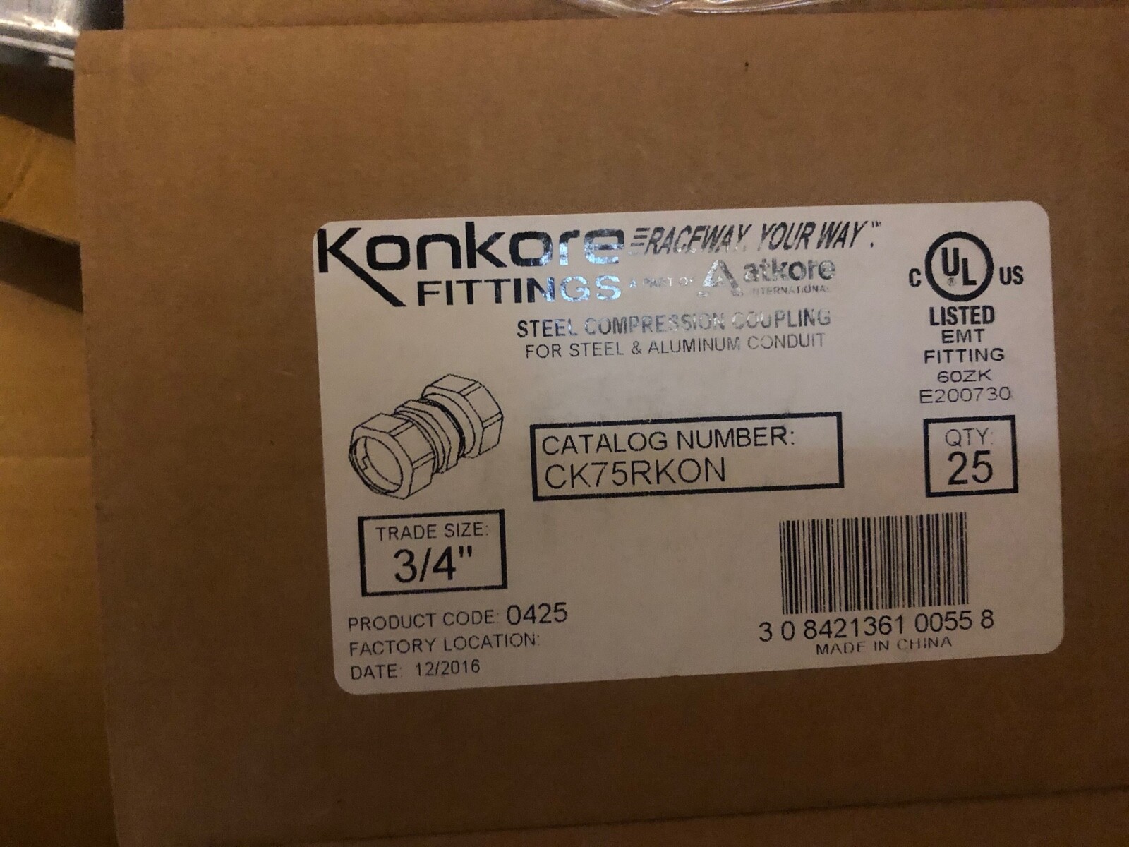 KONKORE CK75RKON 3/4" EMT COMPRESSION COUPLING BOX OF 25 | eBay