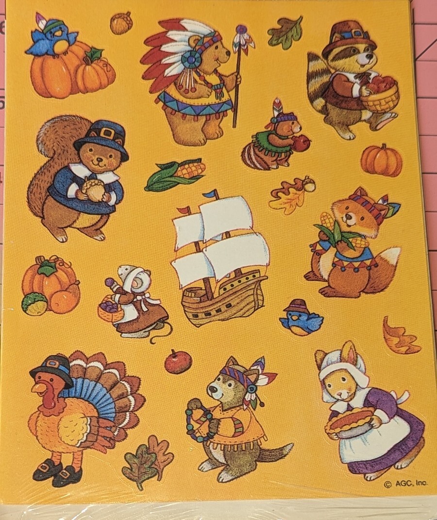 Vintage American Greetings Stickers Thanksgiving Animals Mayflower ...