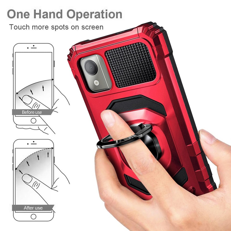 For BLU Studio Mini (2023) Case Armor Ring Stand Phone Cover + Tempered ...