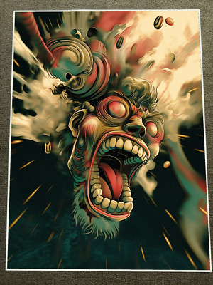 Abstract Alien Creature with Spiked Face and Glaring Eyes Poster ...