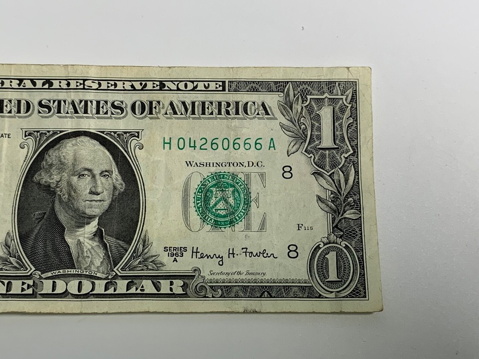$1 One Dollar Bill 666 Devil Serial Number 1963 A Series Henry Fowler ...