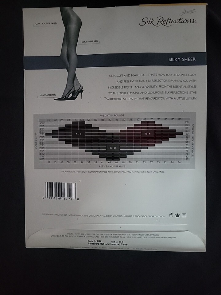 Hanes Silk Reflections Silky Sheer Control Top Pantyhose Size CD Travel ...