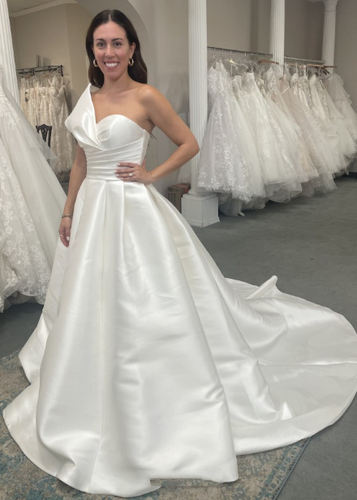 Satin Wedding Dresses Elegant Strapless Ruching Sweep Train A Line ...