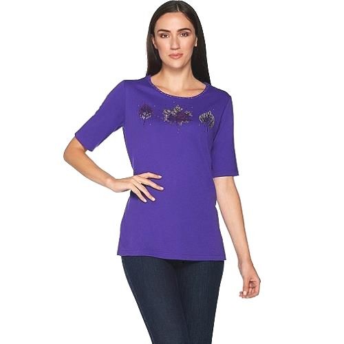 Quacker Factory 3X Leaves/Purple Festi Fall Sparkle Elbow Sleeve Knit T ...