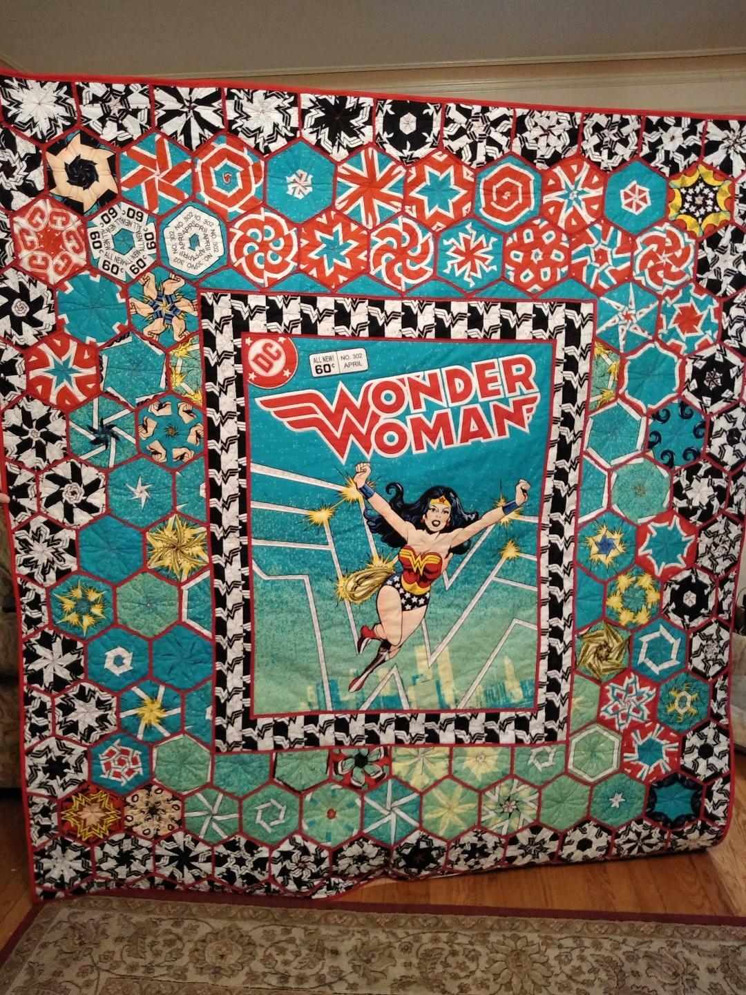 Wonder Woman handmade quilt, 70" x 75", Superhero Quilt, One of a Kind ...