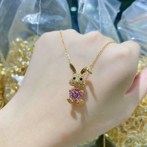2Ct Round Lab Created Pink Sapphire Rabbit Pendant 14K Yellow Gold ...