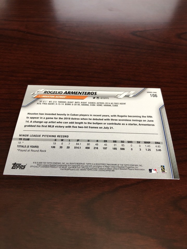 2020 Topps Series 1 Rogelio Armenteros Rookie Card RC #106 Houston ...