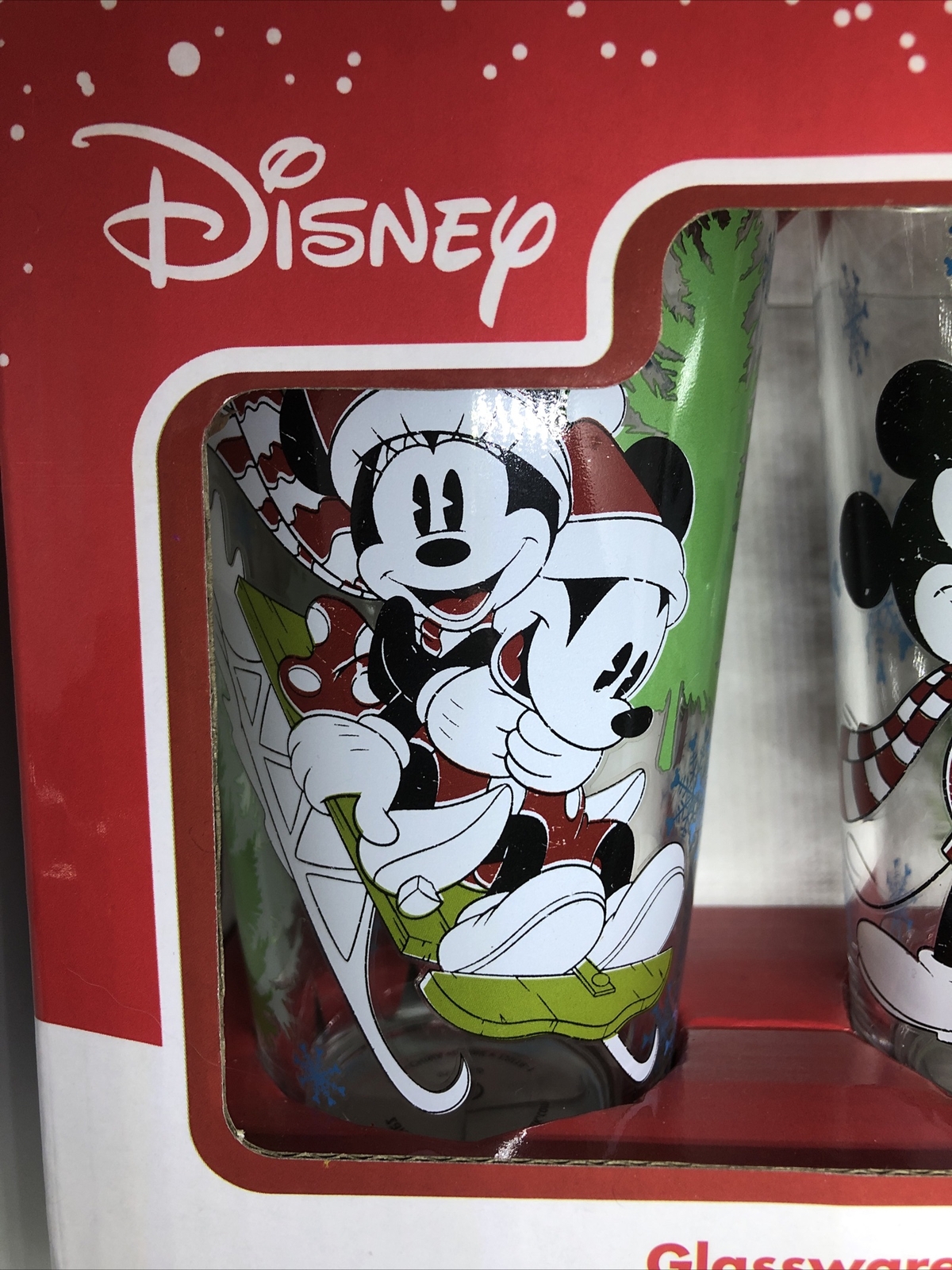 Disney Mickey Minnie Mouse Glassware Set of 2 Pint 16 Ounce Christmas ...
