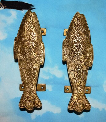 Handmade Brass Pair Fish Design Handle Restaurant Bar Kitchen Door ...