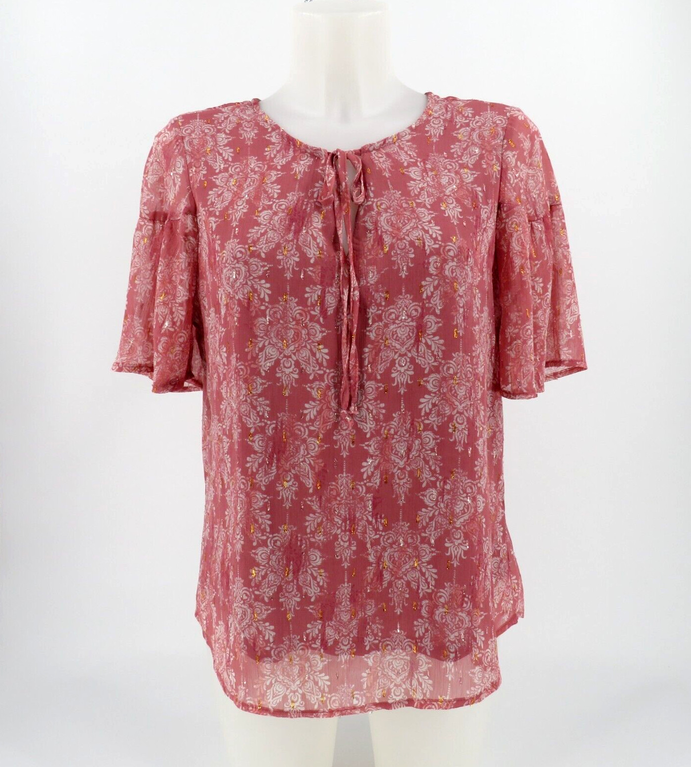 Retrology Pink Shimmer Flutter Short Sleeve Lined Blo… - Gem