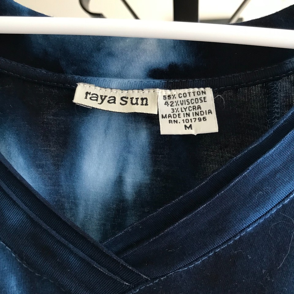 RAYA SUN size M Blue Tie Stretch Jersey V-Neck Swingy A-Line Dress Boho ...