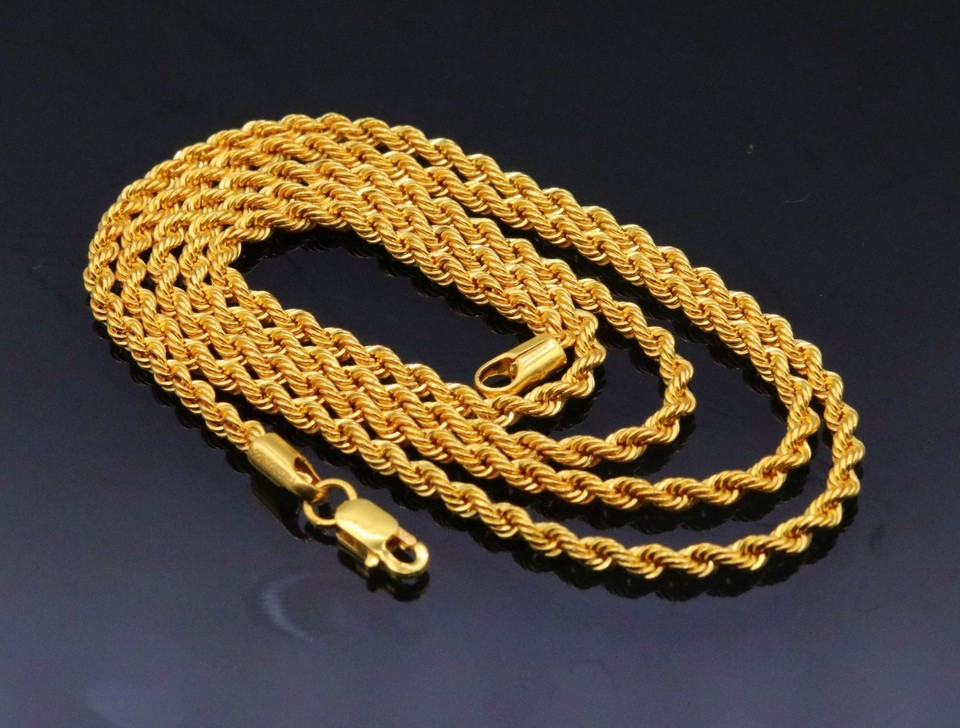 24" 22K 22CT GOLD CUSTOMIZED ROPE CHAIN NECKLACE 2.7MM HALLMARK JEWELRY ...