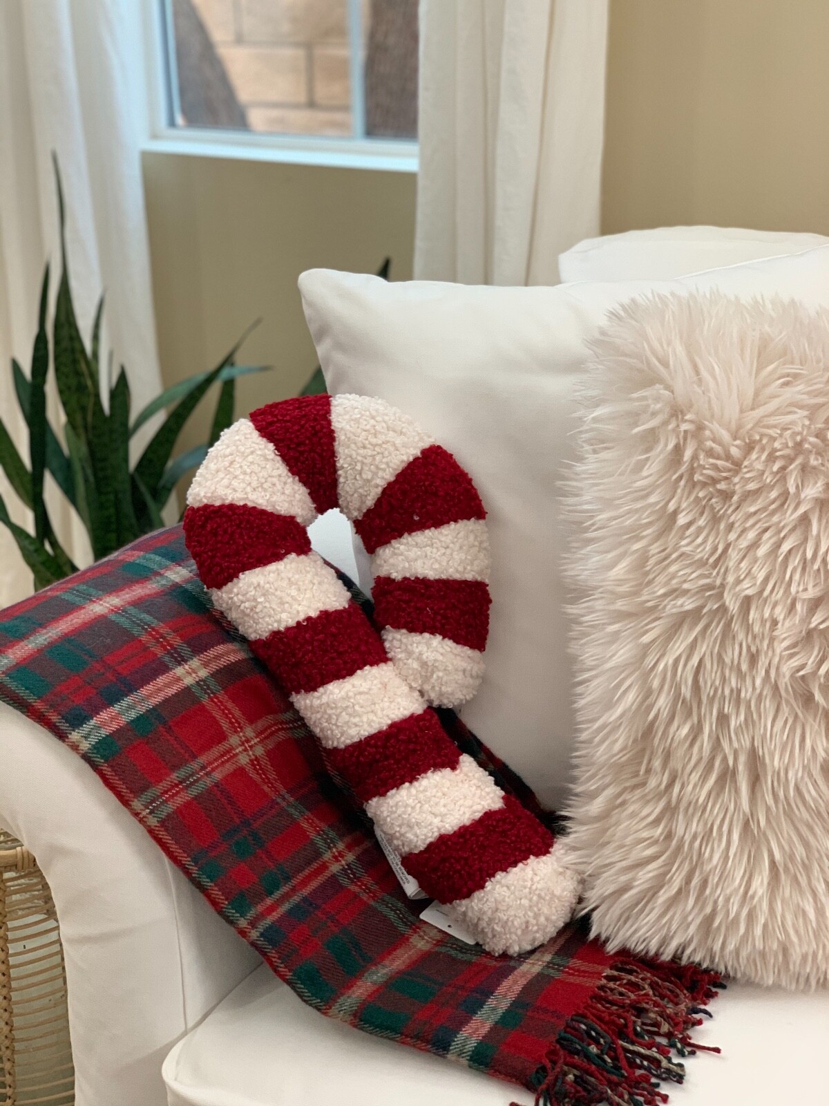 NWT Pottery Barn Cozy Teddy Faux Fur CANDY CANE Shaped Pillow | eBay