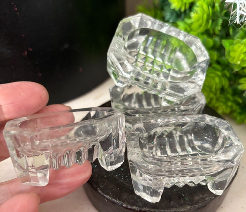 Lot of 4 Vtg 2" Clear Rectangle Pressed Glass OPEN SALT CELLAR DIP Dish ...