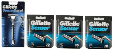 Gillette Sensor Excel Razor Handle + 30 Sensor Refill Cartridges | eBay