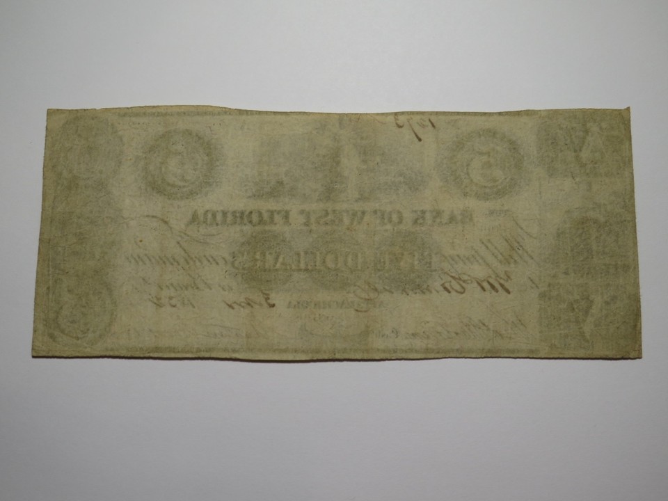 $5 1832 Apalachicola Florida Obsolete Currency Bank Note Bill Rail West ...