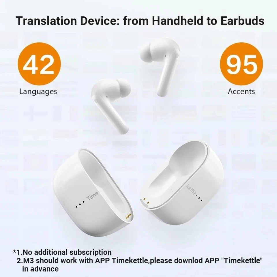 White -Timekettle M3 Language Translator Earbuds - Two-Way Translator ...