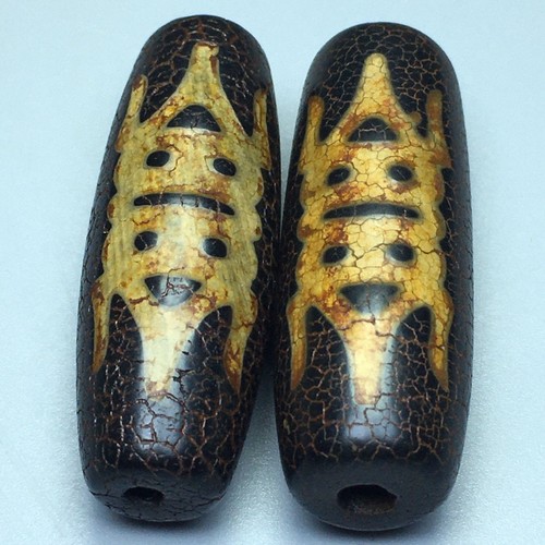 Tibetan Turtle Shell Dragon Dzi Bead Pair Pendant Agate Ethnic Necklace ...