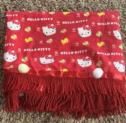Hello Kitty Window Curtain Valance Sanrio Red With Fringe & Puffballs ...