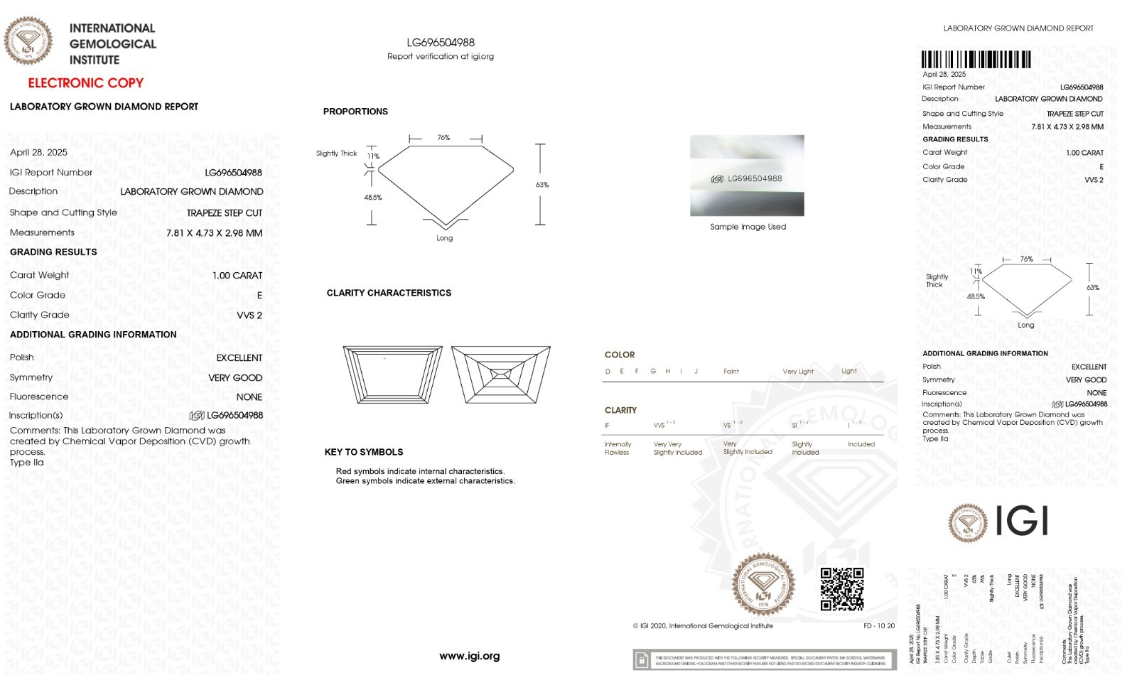 1.00 Ct Trapezoid E Color VVS2 Clarity IGI Certified Lab Grown CVD ...
