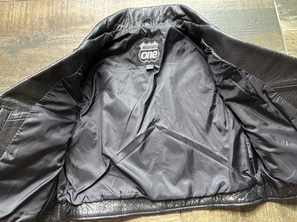 Highway One Leather Biker Vest M Black Motorcycle Riding Harley ...
