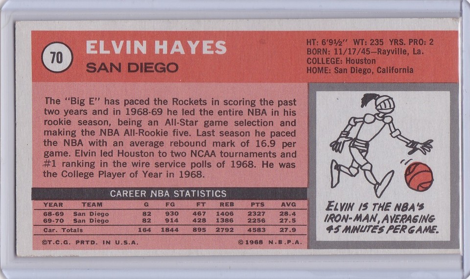 1970-71 Topps Elvin Hayes #70, San Diego, Ex-Mt., clean FREE SHIPPING ...