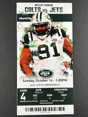 10-14-2012 Indianapolis Colts @ New York Jets NFL Football Ticket | eBay