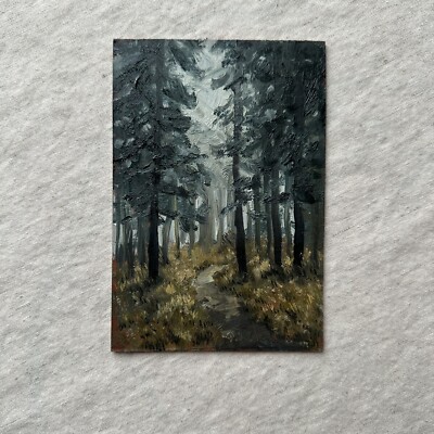 Small oil painting Forest painting Wood landscape 4x6 wall art | eBay
