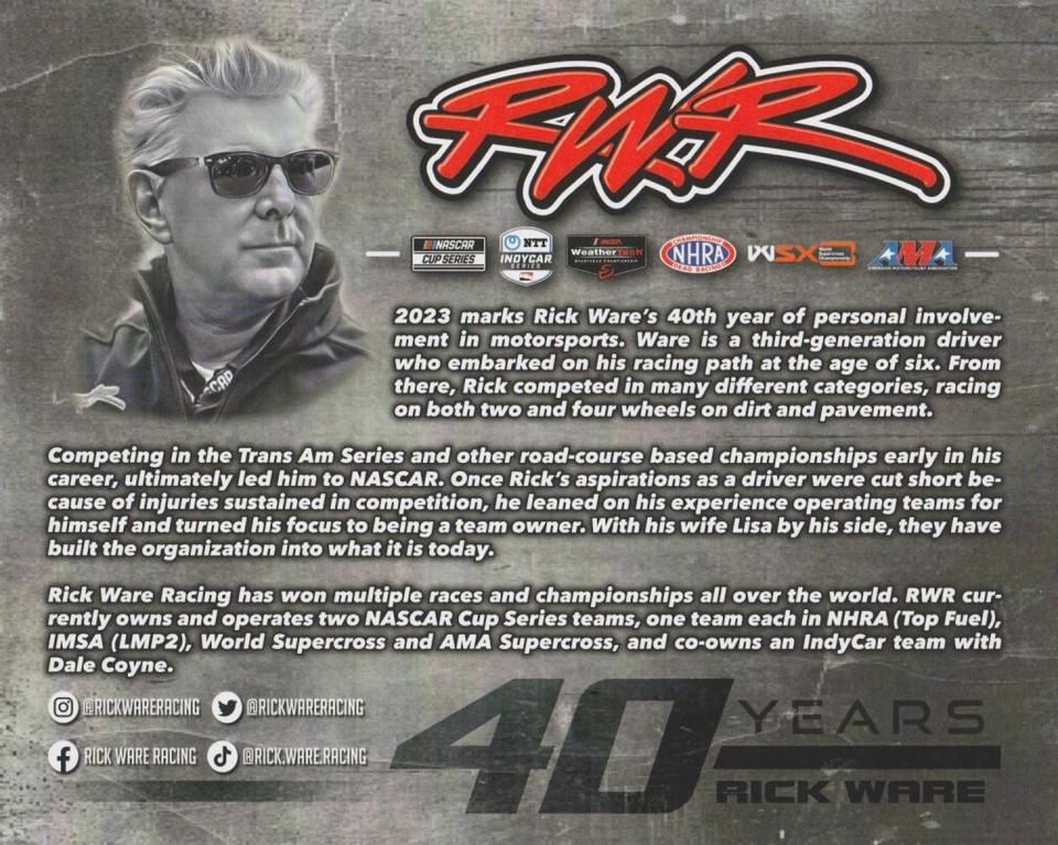 2023 Rick Ware Racing LMP2 signed Rolex 24 IMSA Hero Card CINDRIC ...