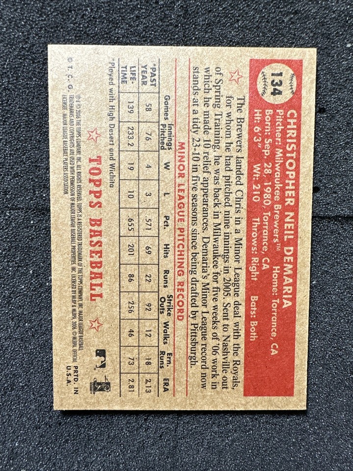 CHRIS DEMARIA #134 2006 Topps '52 Rookies QTY Milwaukee Brewers | eBay