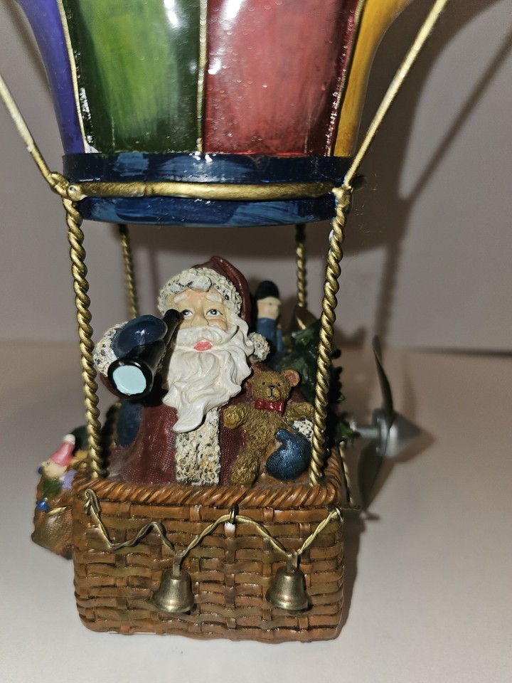 Santa Christmas - Hot Air Balloon Music Box 14" Metal Ceramic Holiday ...