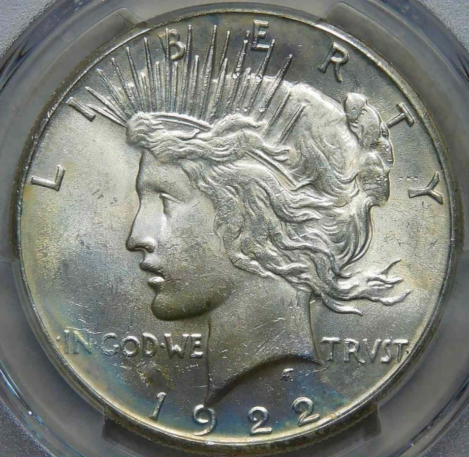 1922-S__MS64__Peace Silver Dollar__W/ Obverse Color Tone__PCGS, UNC ...