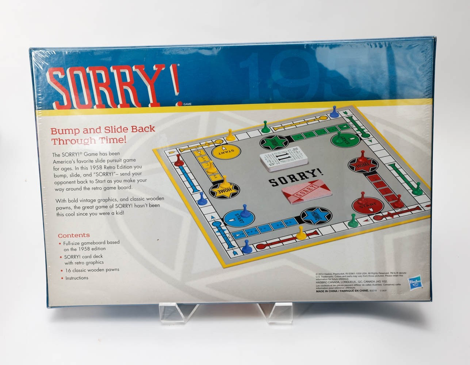 SORRY (RETRO SERIES) 1958 EDITION HASBRO~ BOARD GAME 2014~ NEW IN BOX ...