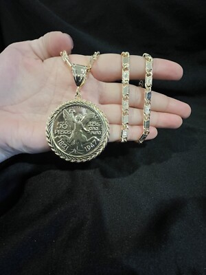 Gold PLATED 50 Pesos Moneda Mexican Coin Rope CENTENARIO Valentino ...