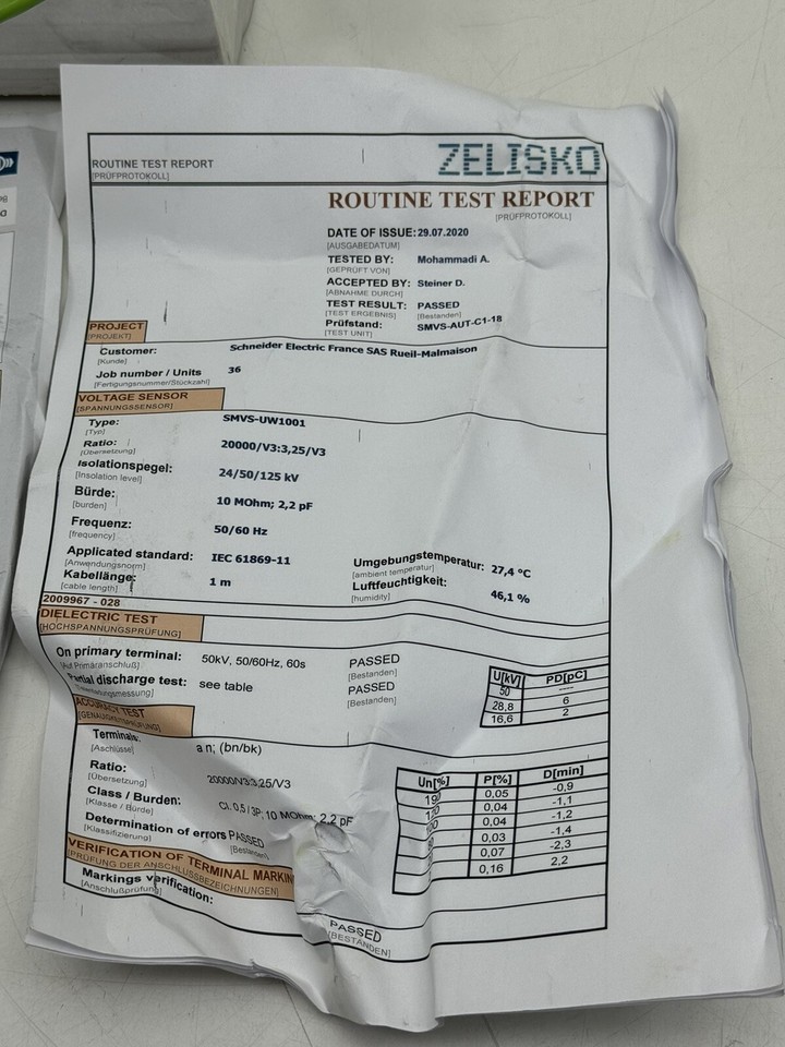 1x ZELISKO SMVS-UW1001 LPVT 24KV GAS INSULATED CONE TYPE C , 03816498N0 ...