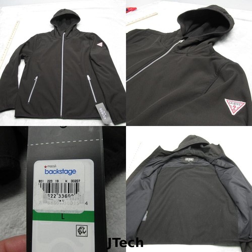 Guess Jacket Mens Large Black Zip Pockets Hooded Full-Zip Fleece ...