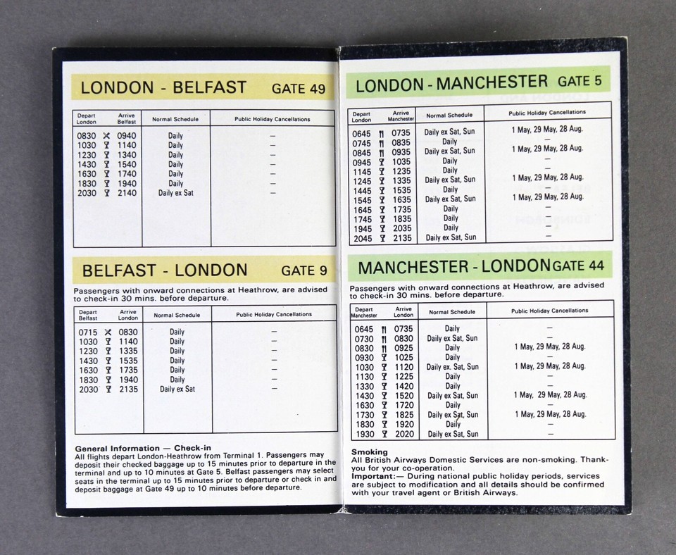 BRITISH AIRWAYS SUPER SHUTTLE AIRLINE TIMETABLE APRIL - JULY 1989 BA | eBay