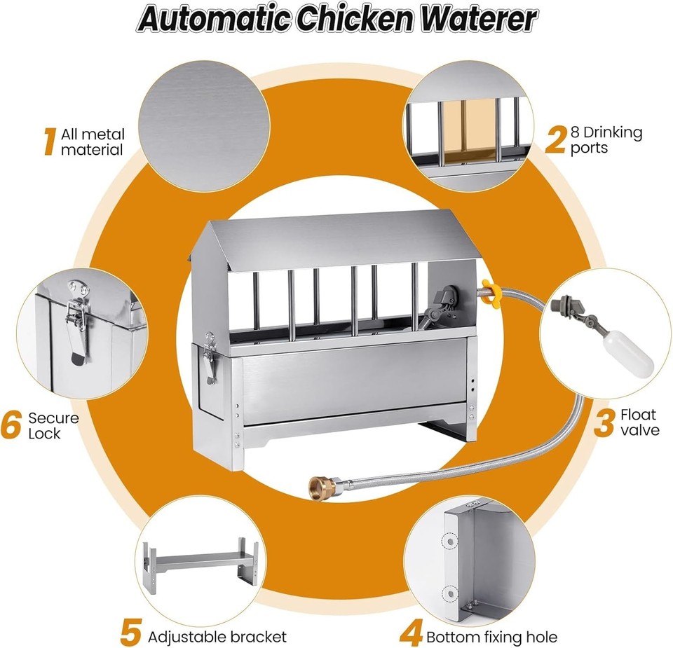 Automatic Chicken Waterer, Metal Chicken Waterer Dispenser Poultry ...