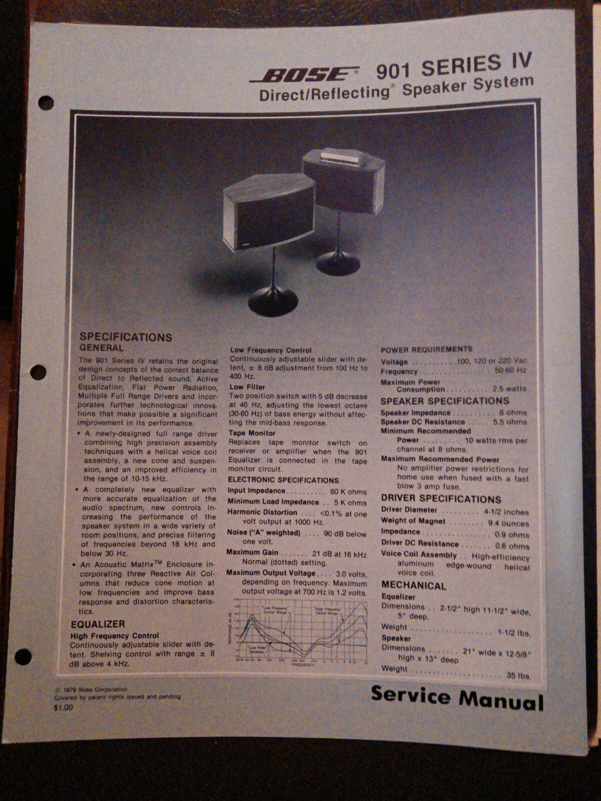 BOSE 901 Series IV Service Manual Photocopy Direct Reflecting Speaker ...