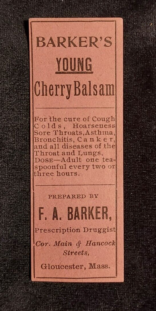 Old Quack Medicine Label Barker's Cherry Balsam FA Barker Druggist ...