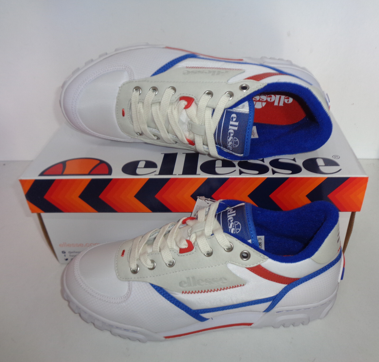 Ellesse New Mens Leather Trainers White Casual Lace Up Shoes RRP £85 UK ...