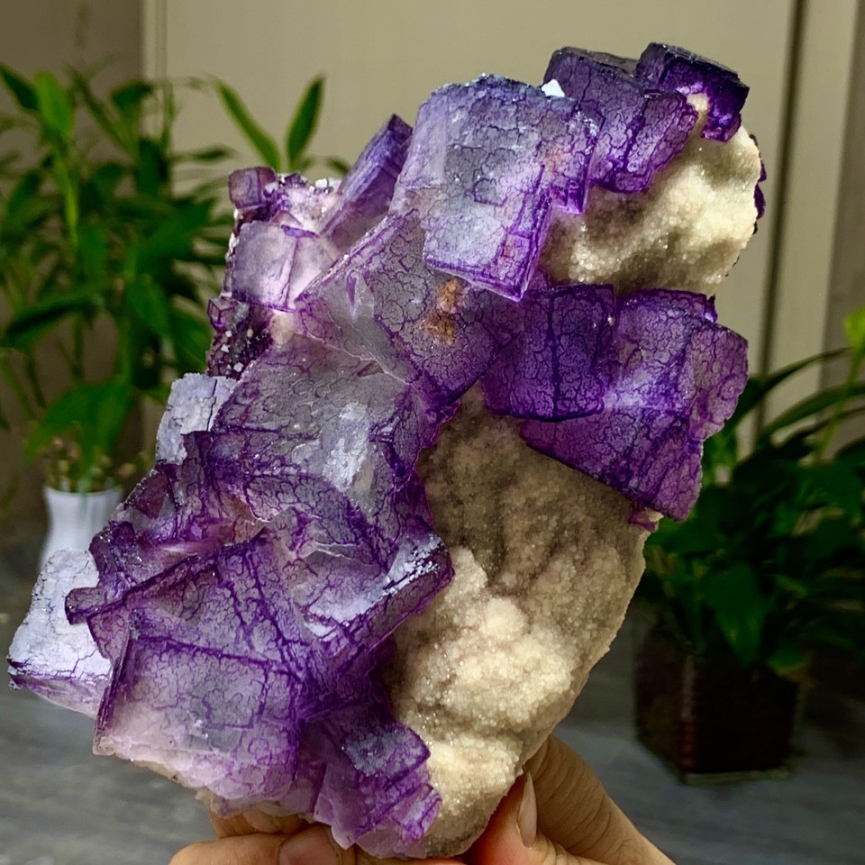 2.35LB Natural Purple "QR Code"Fluorite Cluster Crystal Mineral ...
