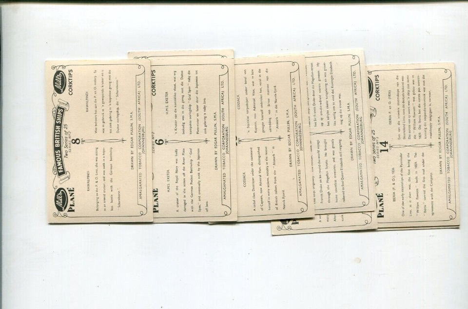 1952 MILLS CIGARETTES FAMOUS BRITISH SHIPS 10 DIFFERENT TOBACCO CARD ...