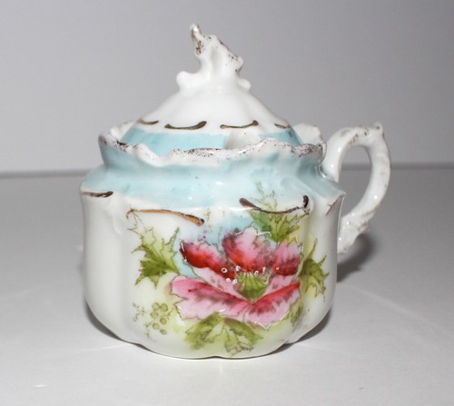 RS Prussia Scalloped Edge Pink Blue Mustard Condiment Pot with Lid ...